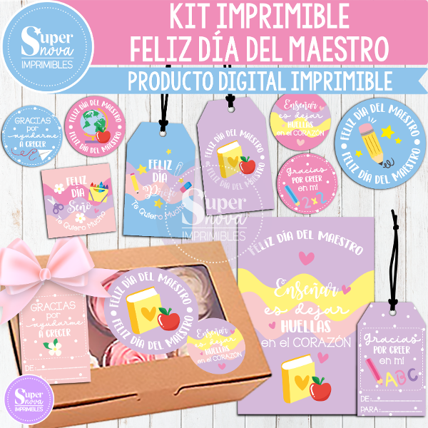 KIT IMPRIMIBLE FELIZ DÍA DEL MAESTRO - Supernova Imprimibles