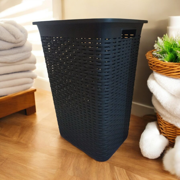 CANASTO DE ROPA PLÁSTICO SIMIL RATTAN CON TAPA 57 x 41 x 31 CM ...
