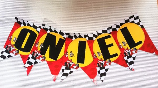 BANDERIN PERSONALIZADO CARRERA MOTO AUTO - Mirian dulce golosinas