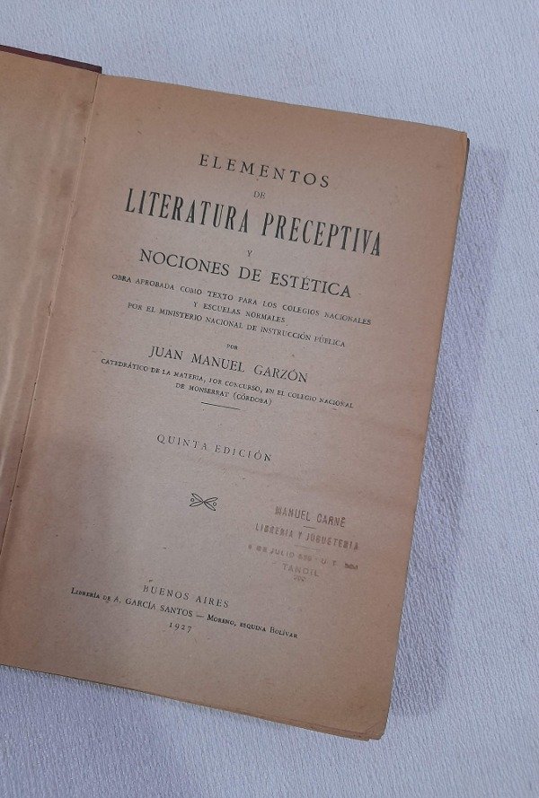 Elementos De Literatura Preceptiva Y Nociones De Estética - Juan M ...