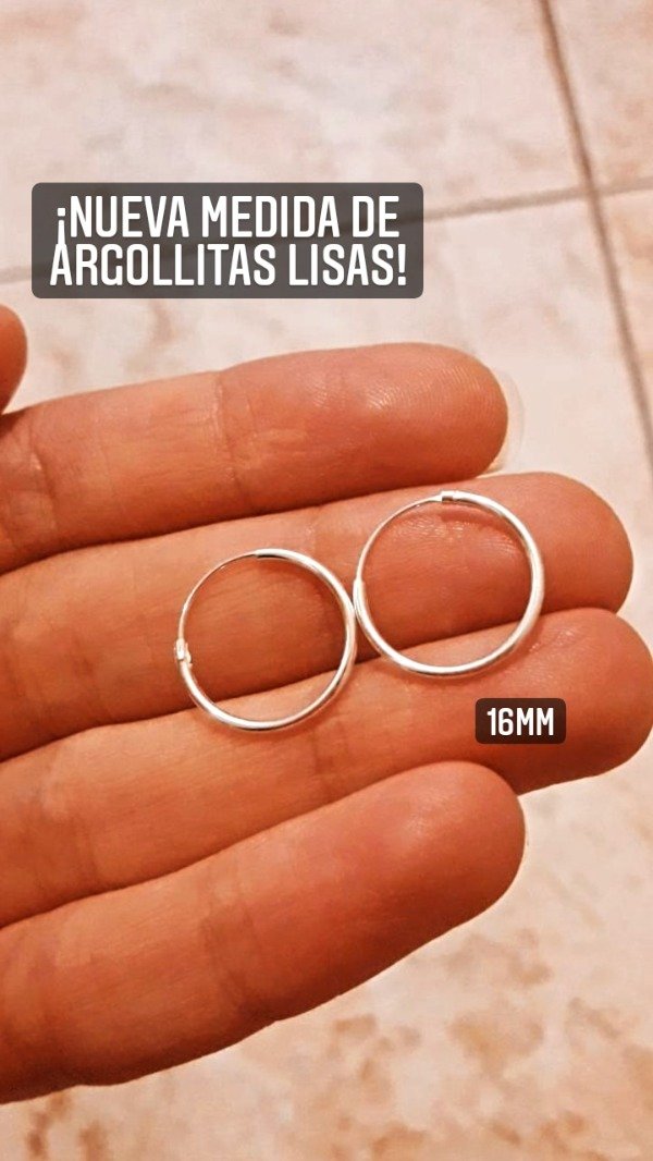 Argollitas de Plata Lisas 16mm (por par) - Pepe Perlita Mayorista