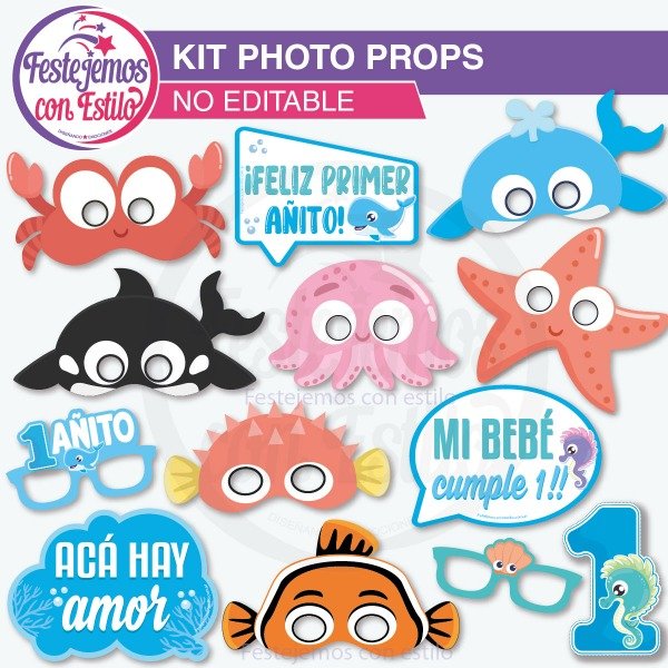 Props Imprimible Cumple 1 Año Animales de Mar - Festejemos con estilo