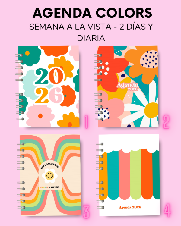 AGENDA COLORS - semanal, 2 días y diaria 2026 - Me Gusta Cuadernos