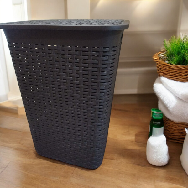 CANASTO DE ROPA PLÁSTICO SIMIL RATTAN CON TAPA 57 x 41 x 31 CM ...
