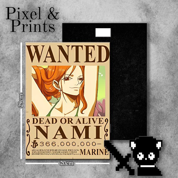 Cuadro One Piece, Wanted, Nami - Pixel and Prints