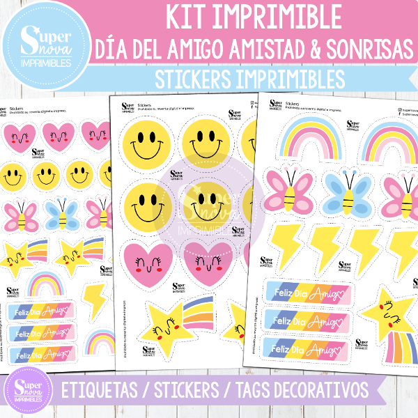KIT IMPRIMIBLE DÍA DEL AMIGO AMISTAD Y SONRISAS STICKERS - Supernova ...