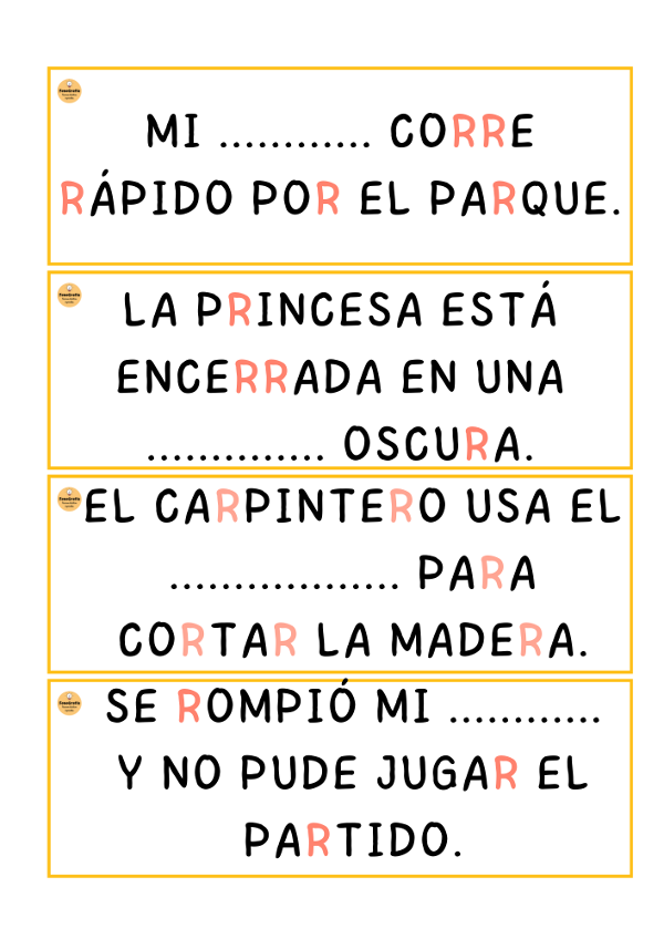 Tira el dado y completa la frase (Fonema R) - Fonografia