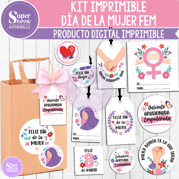 KIT IMPRIMIBLE DÍA DE LA MUJER FEM - Supernova Imprimibles