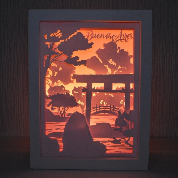 Cuadro con luz led "Jardín Japonés" - Moais Paper