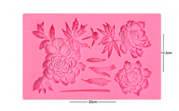 molde flor rosa tallo con hojas grande (A) - Bazar De Jua