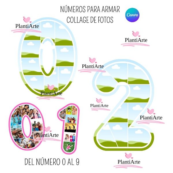 Números collage editables en canva - PlantiArte