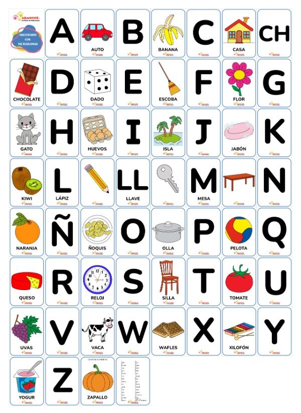 SET ABECEDARIO MAYÚSCULA CON PICTOGRAMAS - 60 TARJETAS - ABANICOS