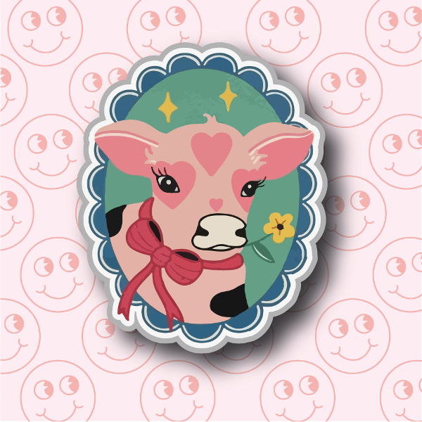 Vaquita con una flor - Tienda de Stickers