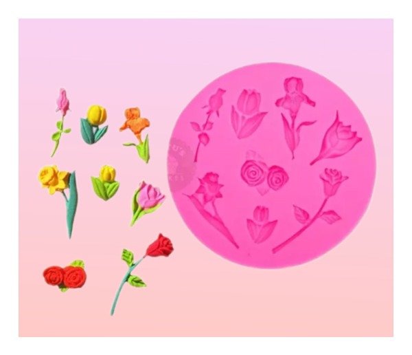 Molde mini florcitas con tallo y hojas - Showroom Las Duyas