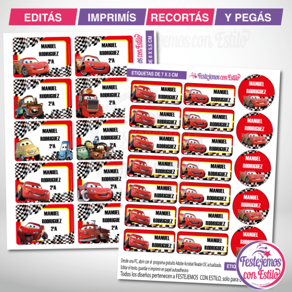 Cars Etiquetas Escolares Imprimibles - Festejemos con estilo