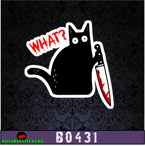 B0431 - Gatito gato cuchillo What Que - RosarioStickers