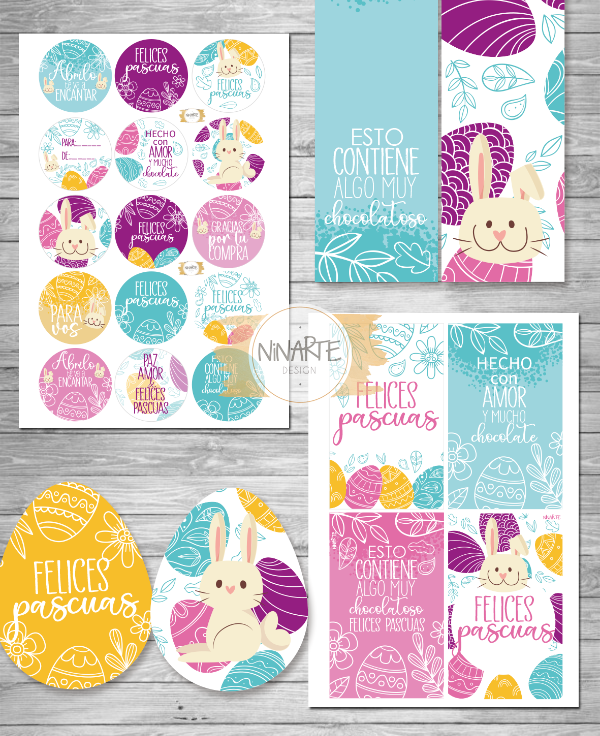 KIT IMPRIMIBLE ETIQUETAS FELICES PASCUAS ORNAMENTAL - NINARTE