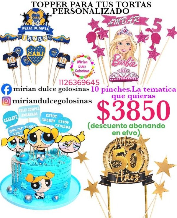 Topper para torta personalizado - Mirian dulce golosinas