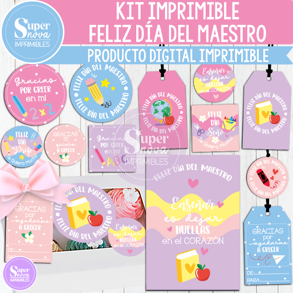 KIT IMPRIMIBLE FELIZ DÍA DEL MAESTRO - Supernova Imprimibles