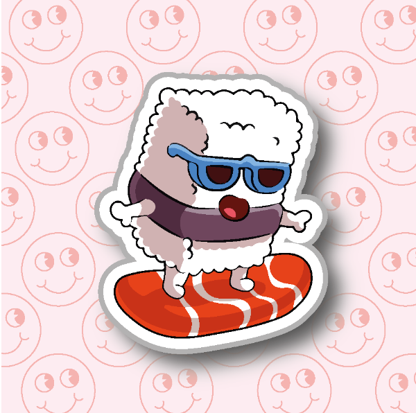 Sushi arroz surfeando en salmón - Tienda de Stickers