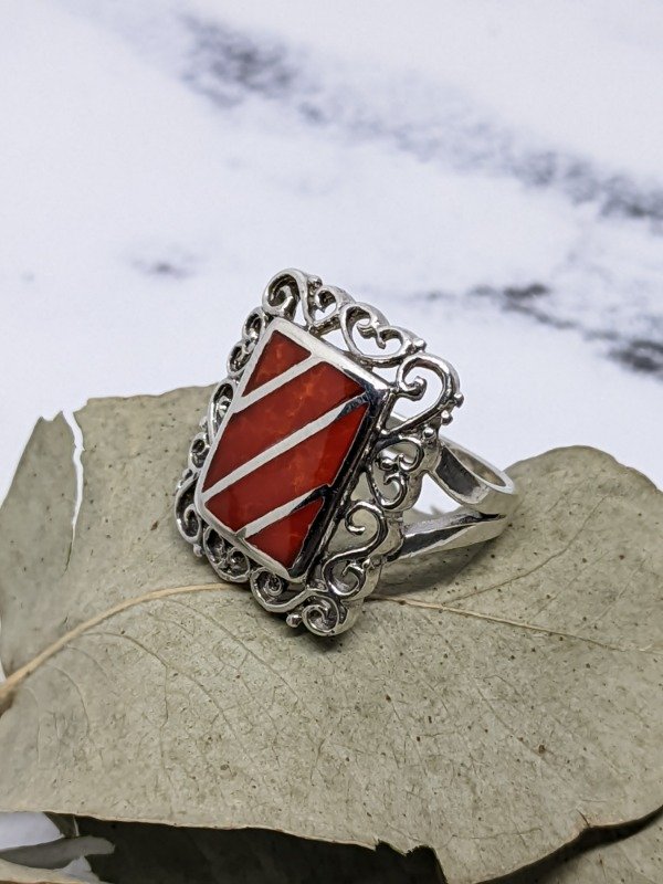 Anillo Nacar Rectang Rojo - joyasrebrant