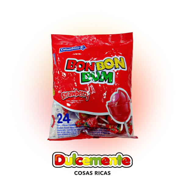 BON BON BUM BOLSA CHUPETINES FRUTILLA CON CHICLE DE COLOMBIA ...