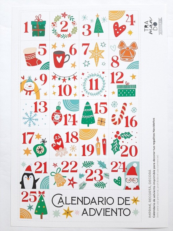 CALENDARIO DE ADVIENTO IMPRIMIBLE (navideño) - Tramando Diseño