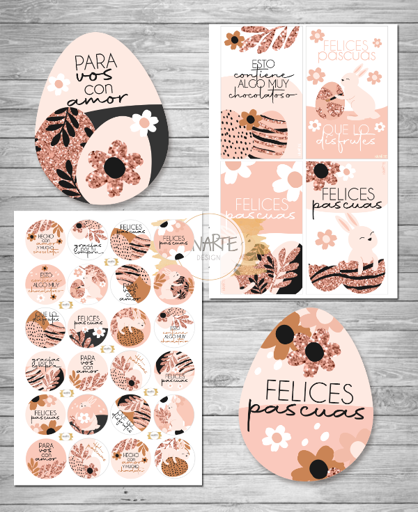 KIT IMPRIMIBLE ETIQUETAS FELICES PASCUAS PINK - NINARTE