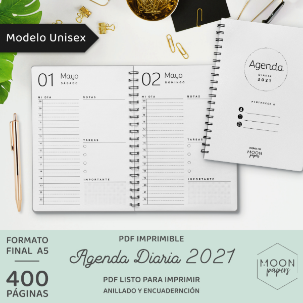 Agendas día por hoja - Moon Papers