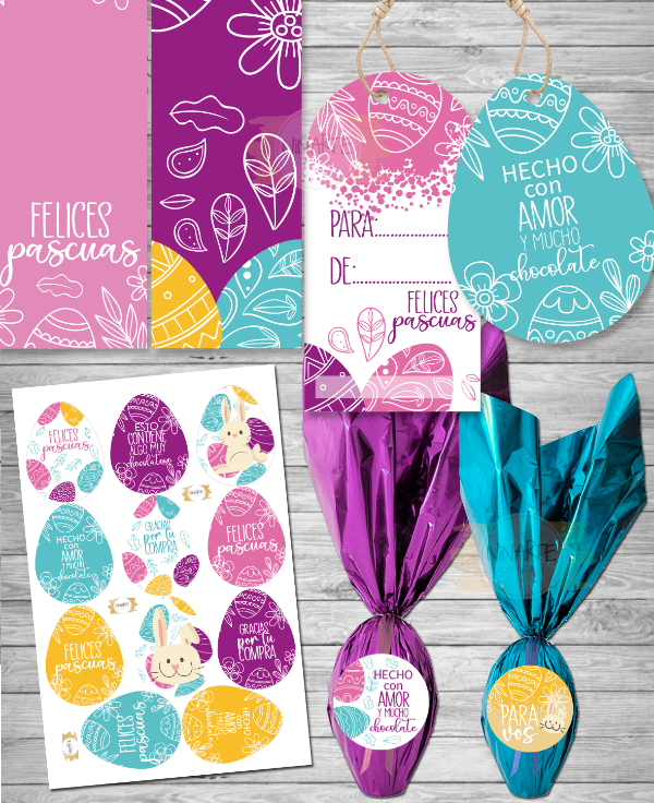 KIT IMPRIMIBLE ETIQUETAS FELICES PASCUAS ORNAMENTAL - NINARTE