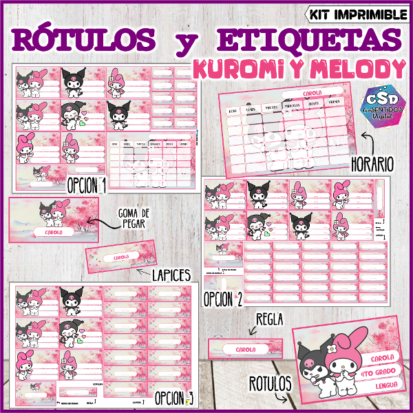 KUROMI Y MELODY KIT ROTULOS Y ETIQUETAS - ConSentidos