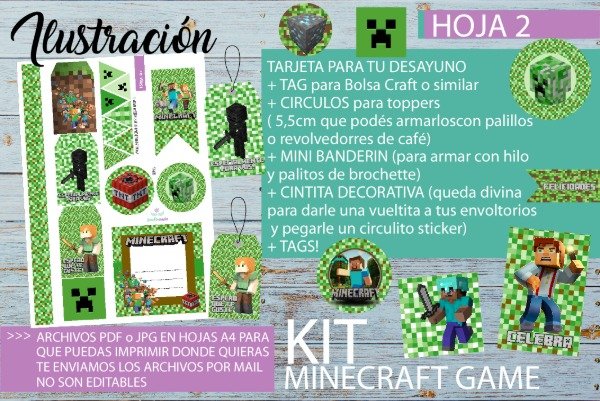 KIT IMPRIMIBLE MINECRAFT - benditoevento
