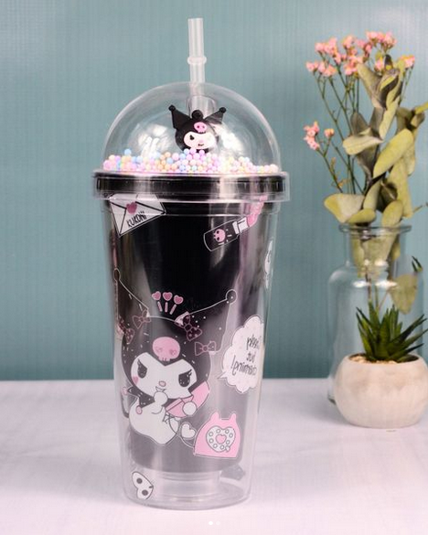 VASO ACRÍLICO DE KUROMI CON SORBETE Y DOMO CONFETTI - okamisnacks