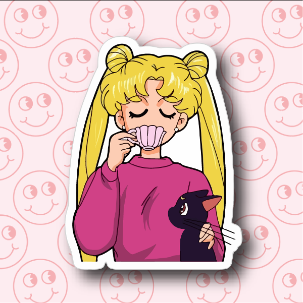 Usagi Tsukino tomando el té - Tienda de Stickers