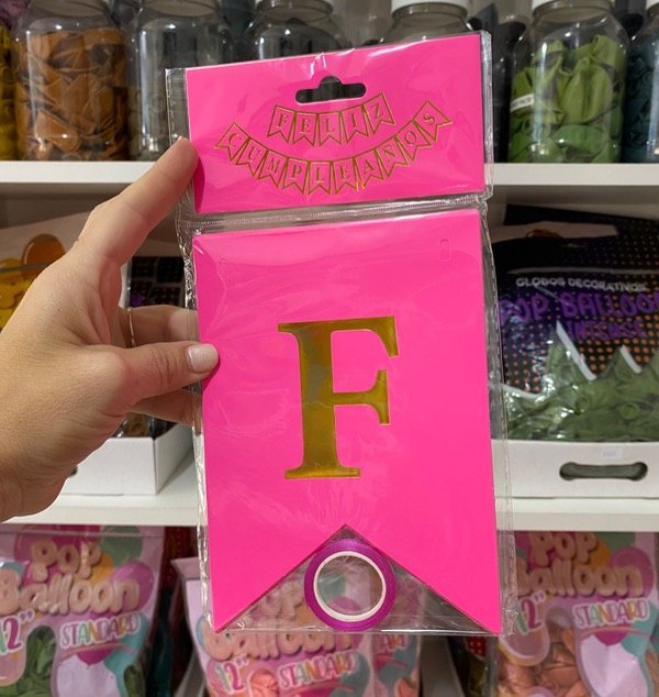 BANDERIN NEON FELIZ CUMPLEAÑOS ROSA - Bonete