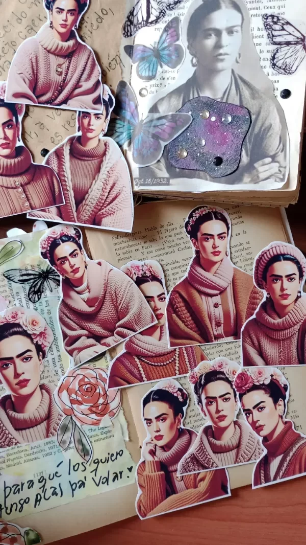 Stickers Frida rosa y moca - Merchas Journaling