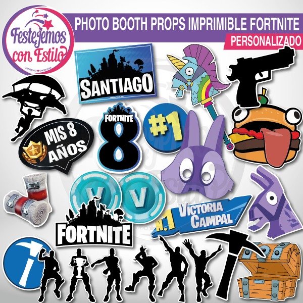 Photo Props Imprimible Fortnite Personalizado - Festejemos con estilo