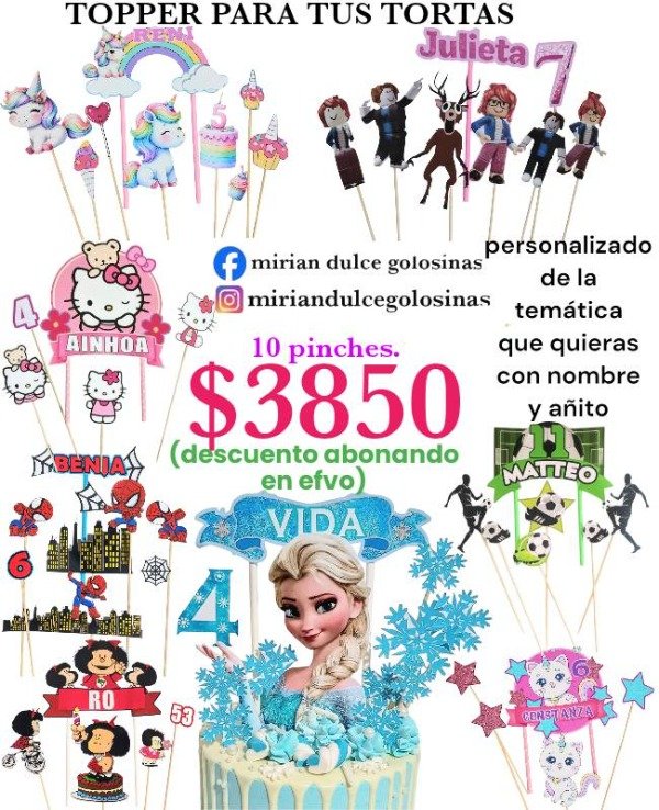 Topper para torta personalizado - Mirian dulce golosinas