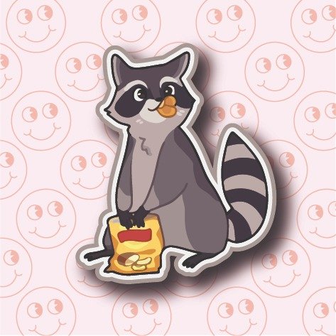 Mapache comiendo papitas - Tienda de Stickers