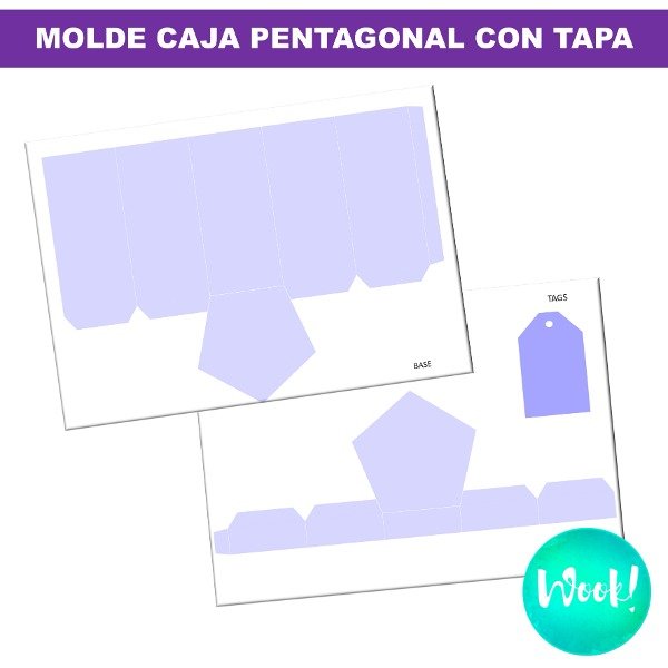 Kit Imprimible Molde Caja Pentagonal Poligonal con Tapa - Wook Imprimibles
