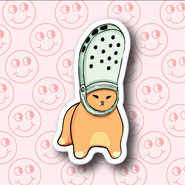 Gato con croc en la cabeza - Tienda de Stickers