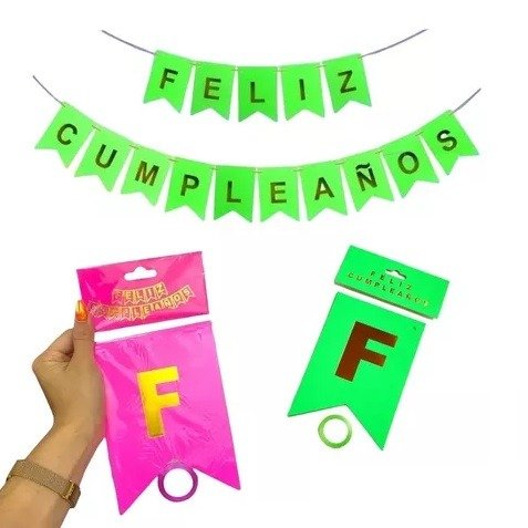 BANDERIN NEON FELIZ CUMPLEAÑOS (ELEGIR PRODUCTO) - Cotillón arlequín