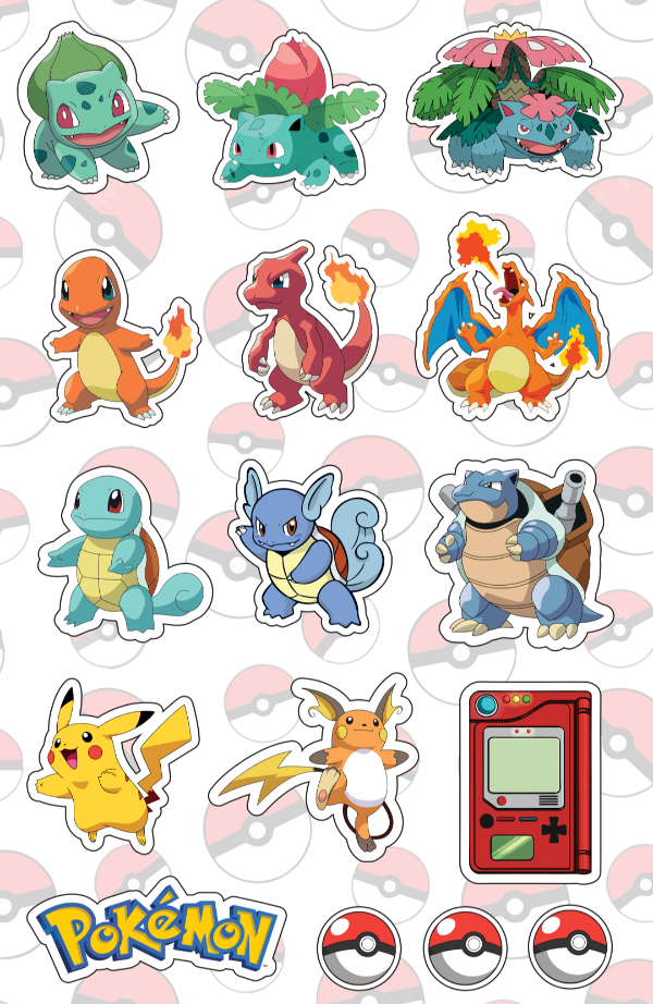 Plancha de stickers Pokemon starters - Sweety Crafts