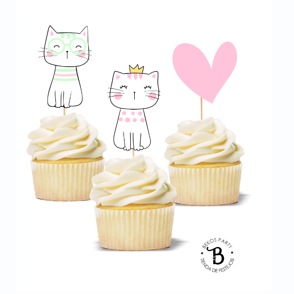 Topper cupcake silueta x 6 Gatitos - Bekos Party