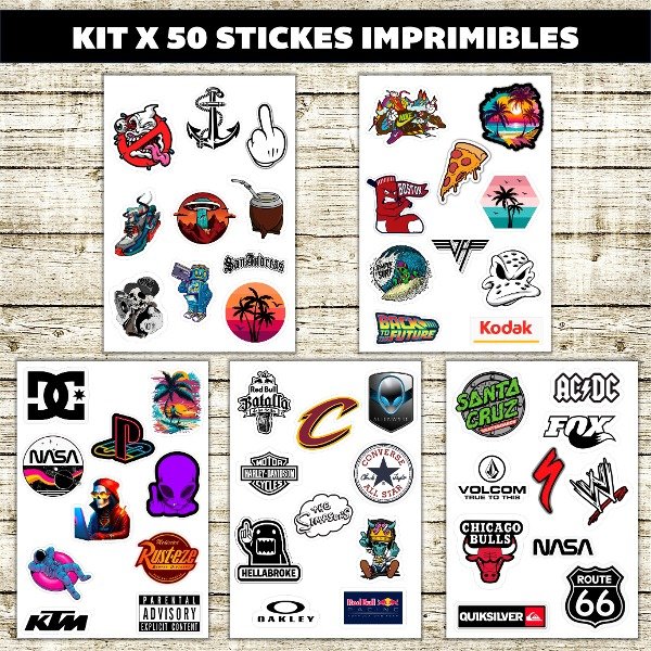 Kit x50 Stickers Imprimibles Modelo 3 - Wook Imprimibles