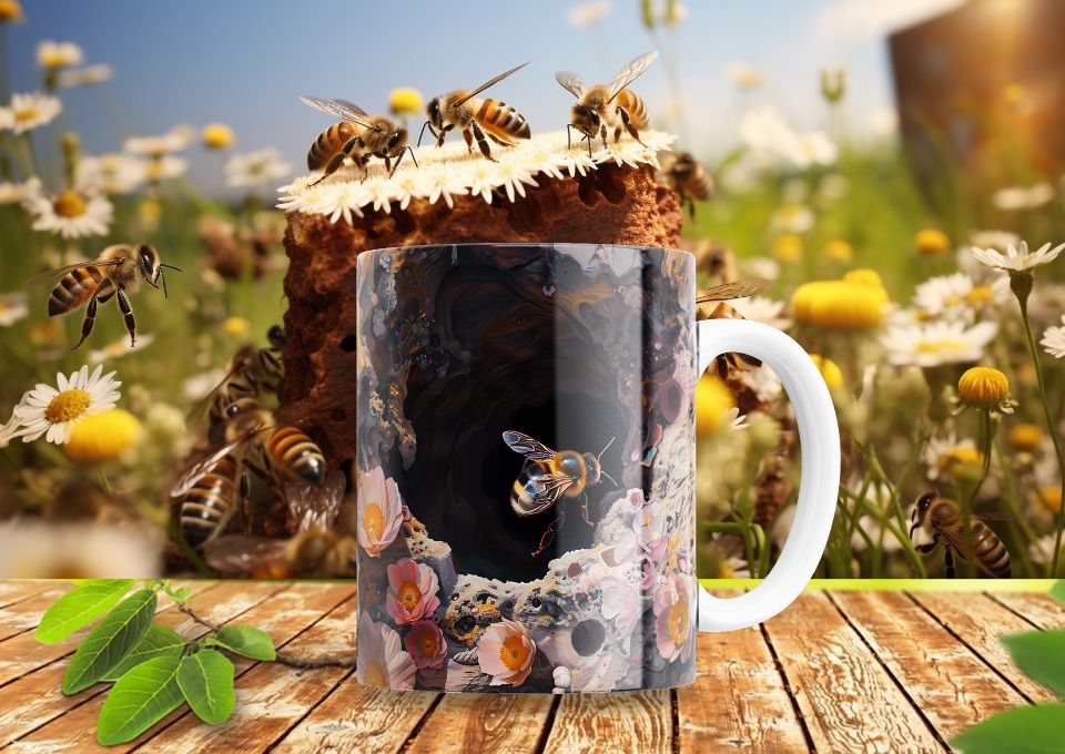 tazas con estampado floral de abejas COD 2424 - full pack