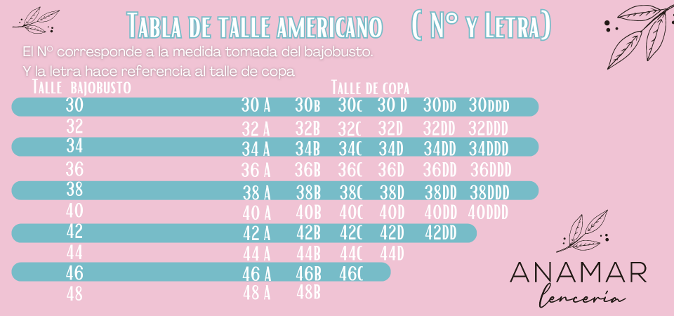 TABLA TALLE AMERICANO - Anamar Lenceria