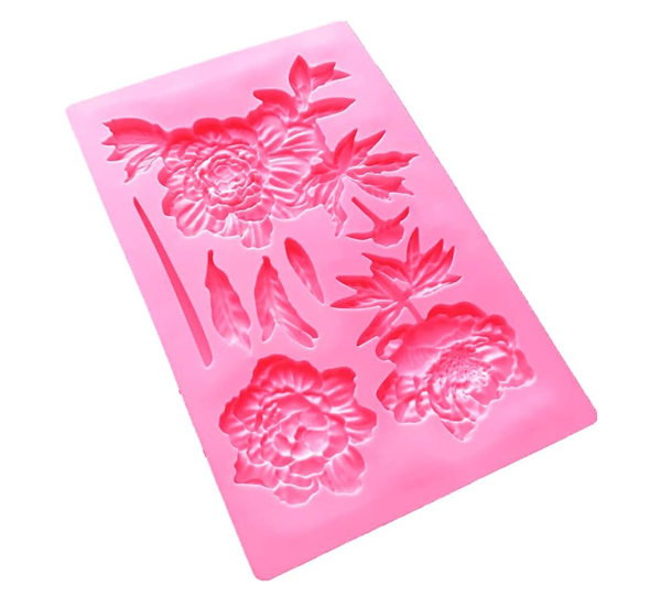 molde flor rosa tallo con hojas grande (A) - Bazar De Jua
