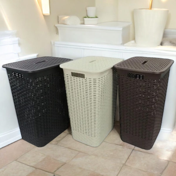 CANASTO DE ROPA PLÁSTICO SIMIL RATTAN CON TAPA 57 x 41 x 31 CM ...