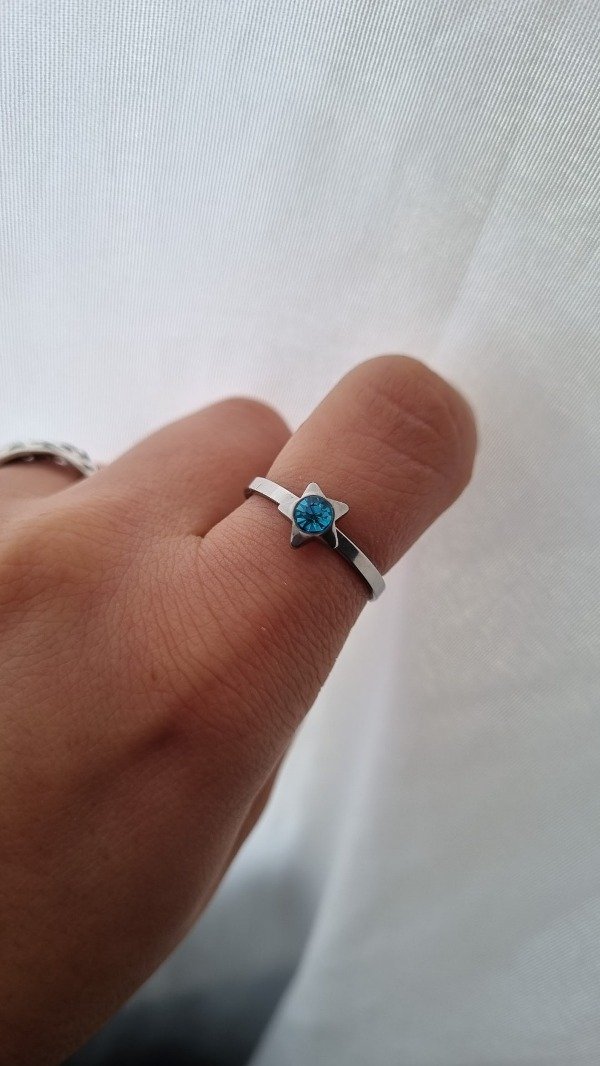Anillo estrella strass celeste - Anacletta Accesorios